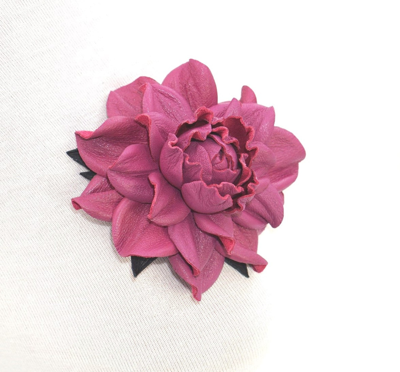 Genuine REAL Fuchsia Leather Flower Brooch Pin Winter - Etsy