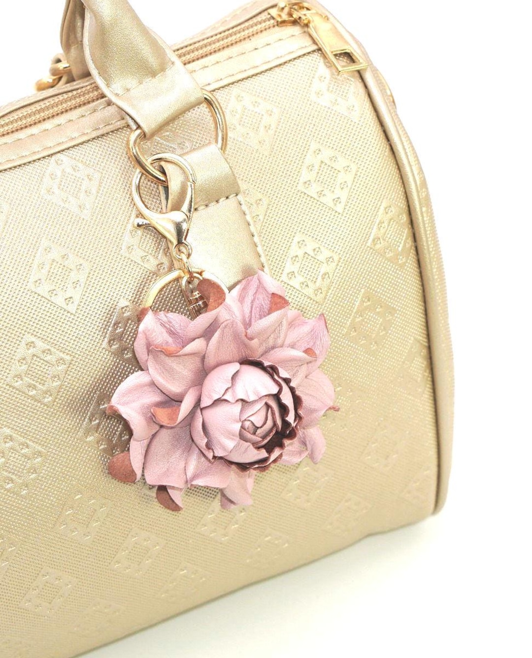 Leather Rose Bag Charm: Handmade Pink Flower Purse Clip - Etsy