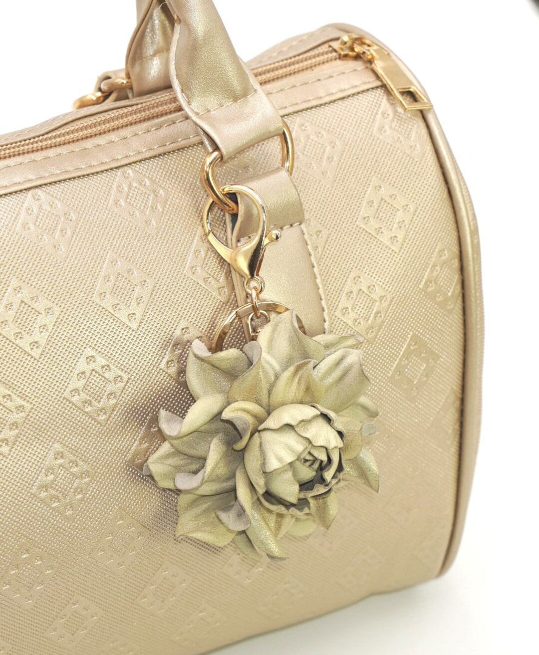 Leather Flower Bag Charm: Gilded Beige Rose Purse Clip - Etsy
