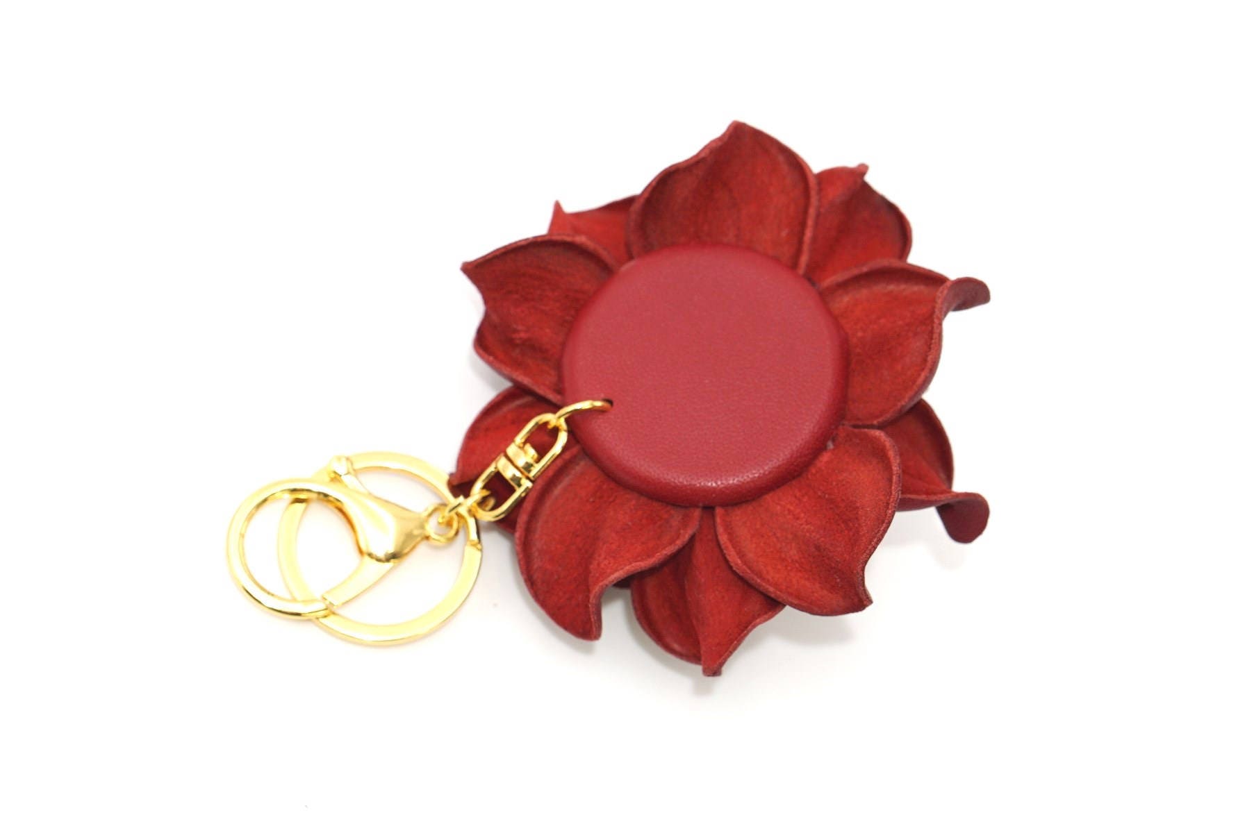 Bag Charm Leather Flower Rose RED Rose Bag Clip Real - Etsy