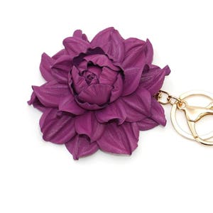 Bag Charm Leather Flower Rose, Purple-violet Rose Bag Clip, Real ...
