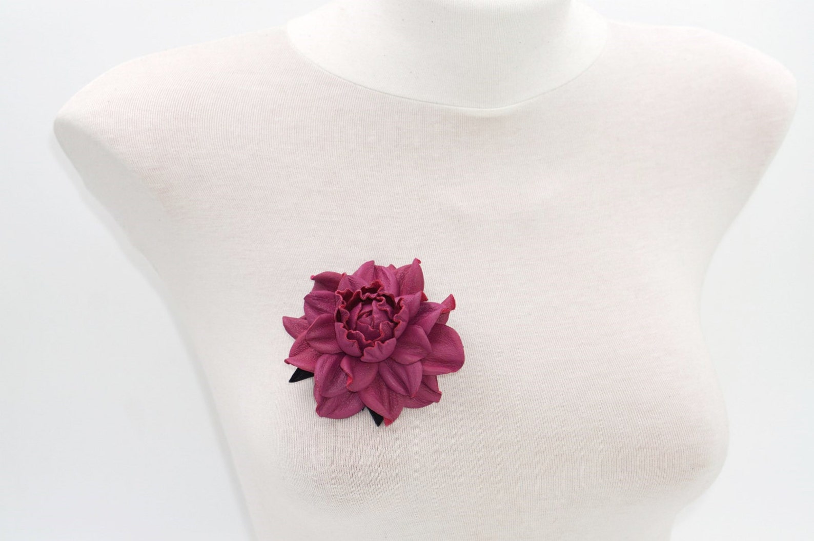 Genuine REAL Fuchsia Leather Flower Brooch Pin Winter - Etsy