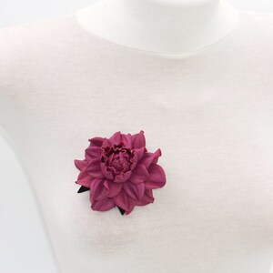 Genuine REAL Fuchsia Leather Flower Brooch Pin, Winter Outerwear Pink ...