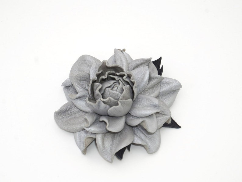 Genuine REAL Gray Leather Flower Brooch Pin Winter Outerwear - Etsy