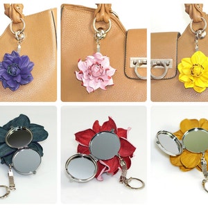 2 in 1: Bag Charm & Compact Purse Mirror, Flower Mirror Keychain, Rose ...
