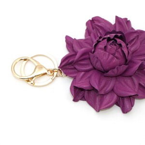 Bag Charm Leather Flower Rose, Purple-violet Rose Bag Clip, Real ...
