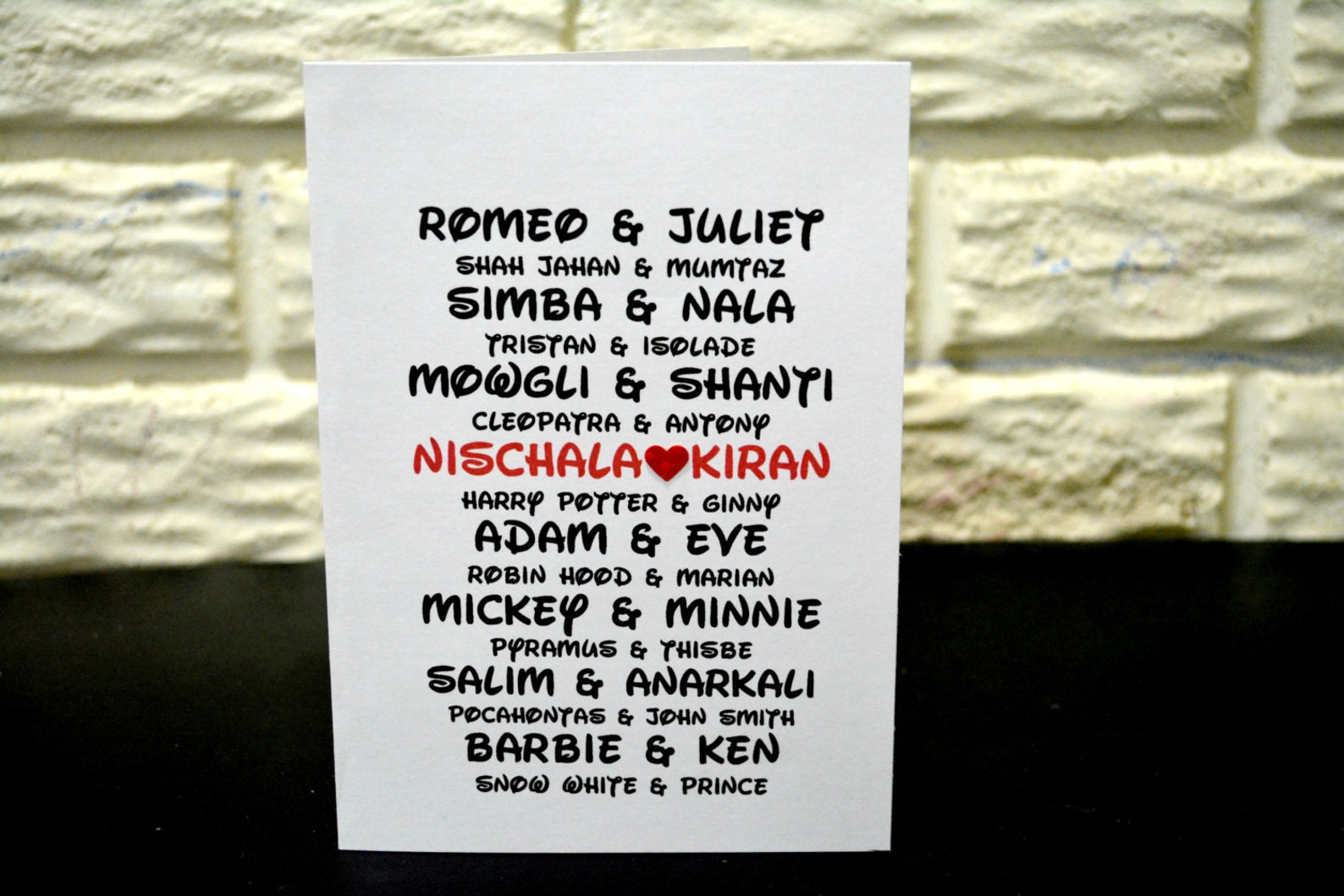 Unique Famous Couples Names Card, Personalized Custom Wedding Card ...
