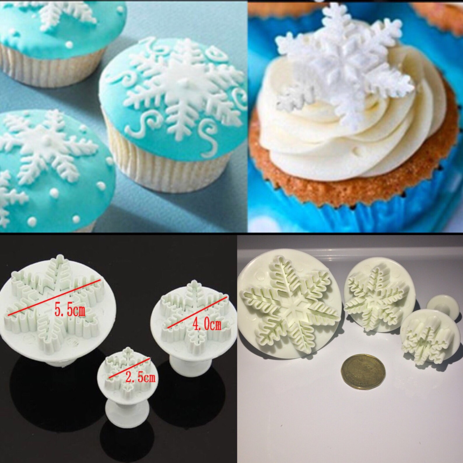 Bundle of 3 Snowflake Plunger Holiday Christmas Cookie Fondant Gumpaste ...