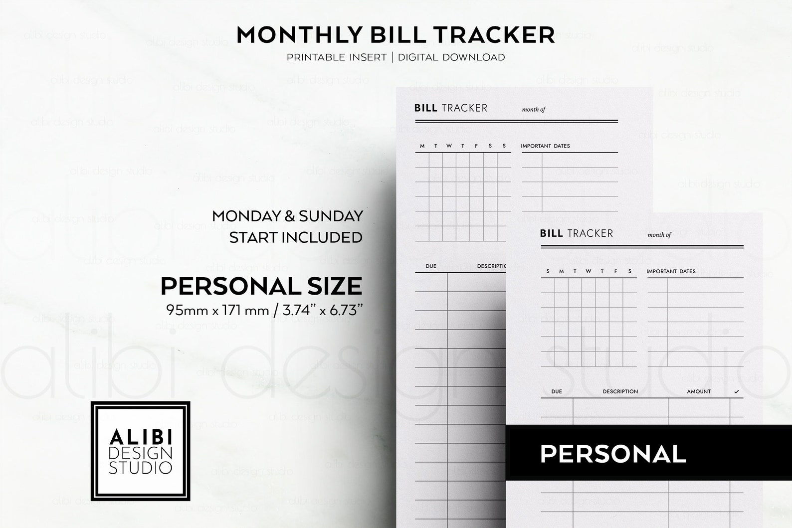Personal Bill Tracker Monthly Financial Overview Budget | Etsy