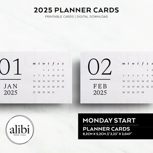 2025 Printable Mini Calendar Planner Cards, Wallet Cards | MONDAY START ...
