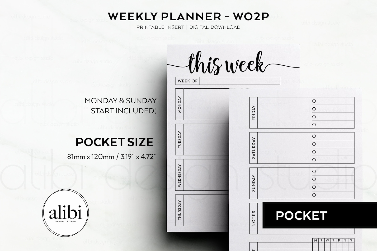 Pocket Weekly Planner Week on 2 Pages Pocket Printable - Etsy
