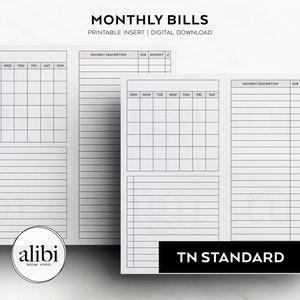 Standard TN Monthly Planner Month on 2 Pages Bill Tracker Finance ...