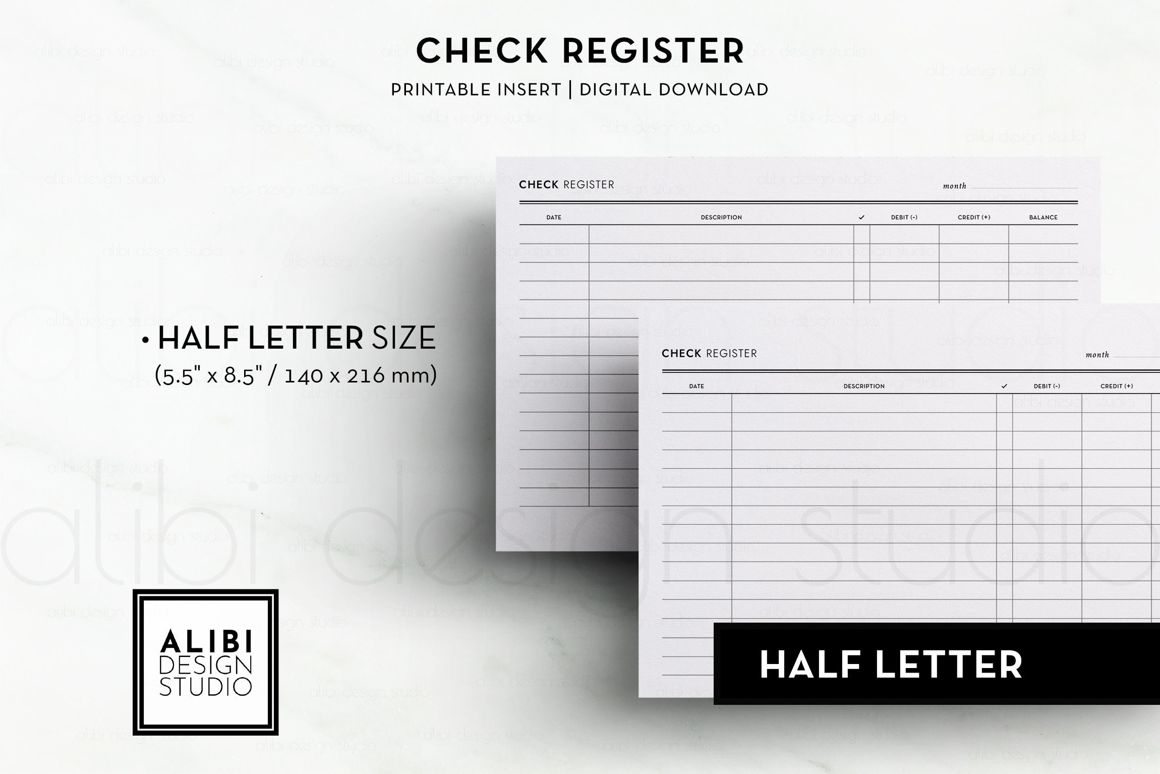 Half Letter Printable Checkbook Register Financial Planner | Etsy
