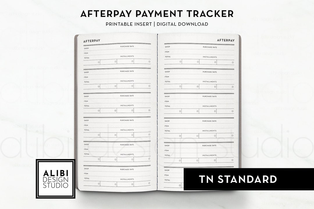 Standard TN, Afterpay Payment Tracker Travelers Notebook Financial ...