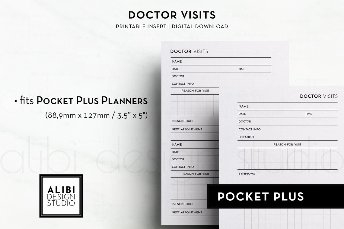 Pocket Plus Doctor Visits Pocket Inserts Medical Appointment Tracker ...