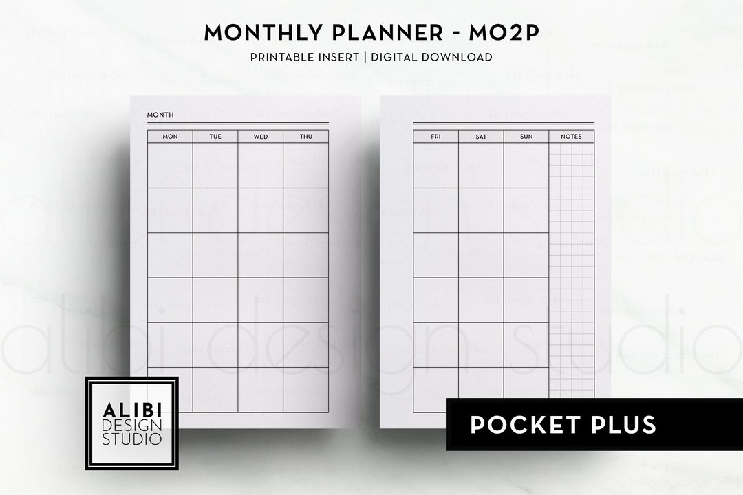 Pocket Plus Monthly Planner Undated Calendar Pocket XL Printable ...