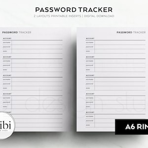 A6 Password Tracker Password Manager Emergency Planner Password ...