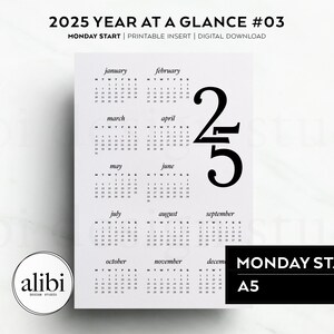 A5 2025 Year at a Glance Planner Dashboard Printable Calendar | Instant ...