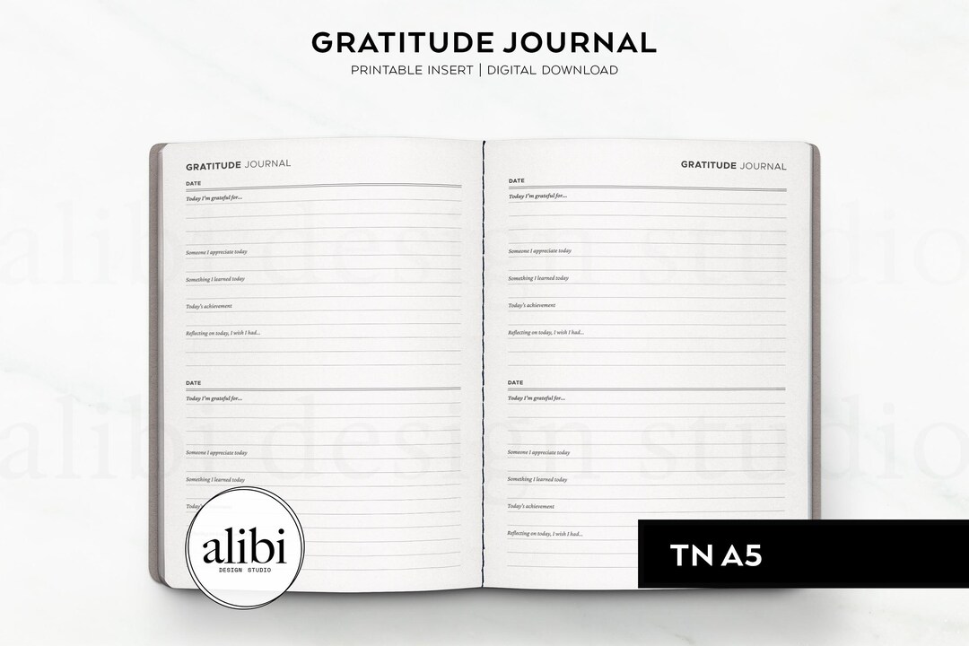 A5 TN Printable Gratitude Journal Daily Reflection Self Care Planner ...