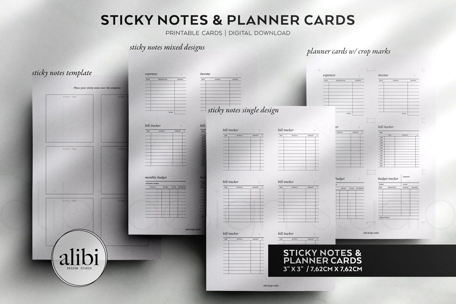 Finance Printable Sticky Notes, Printable Planner Cards - 12 Designs ...
