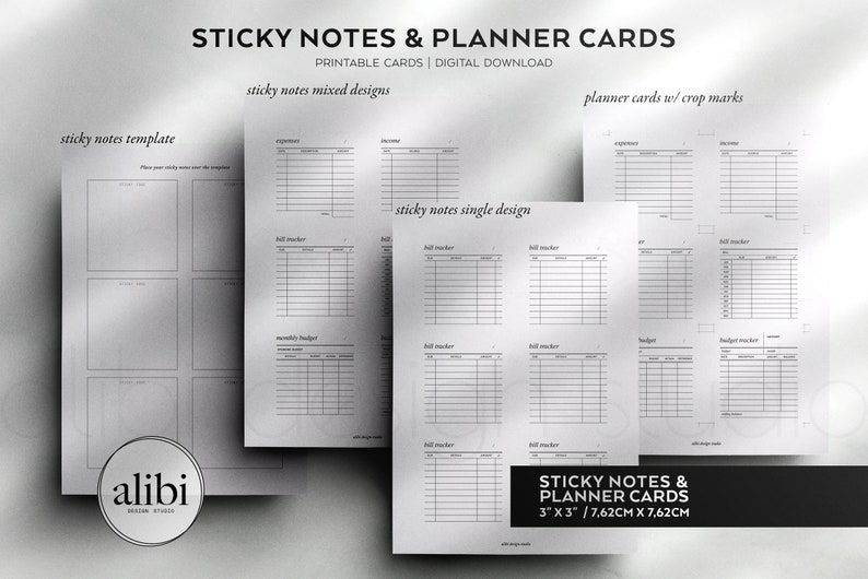 Finance Printable Sticky Notes, Printable Planner Cards - 12 Designs ...