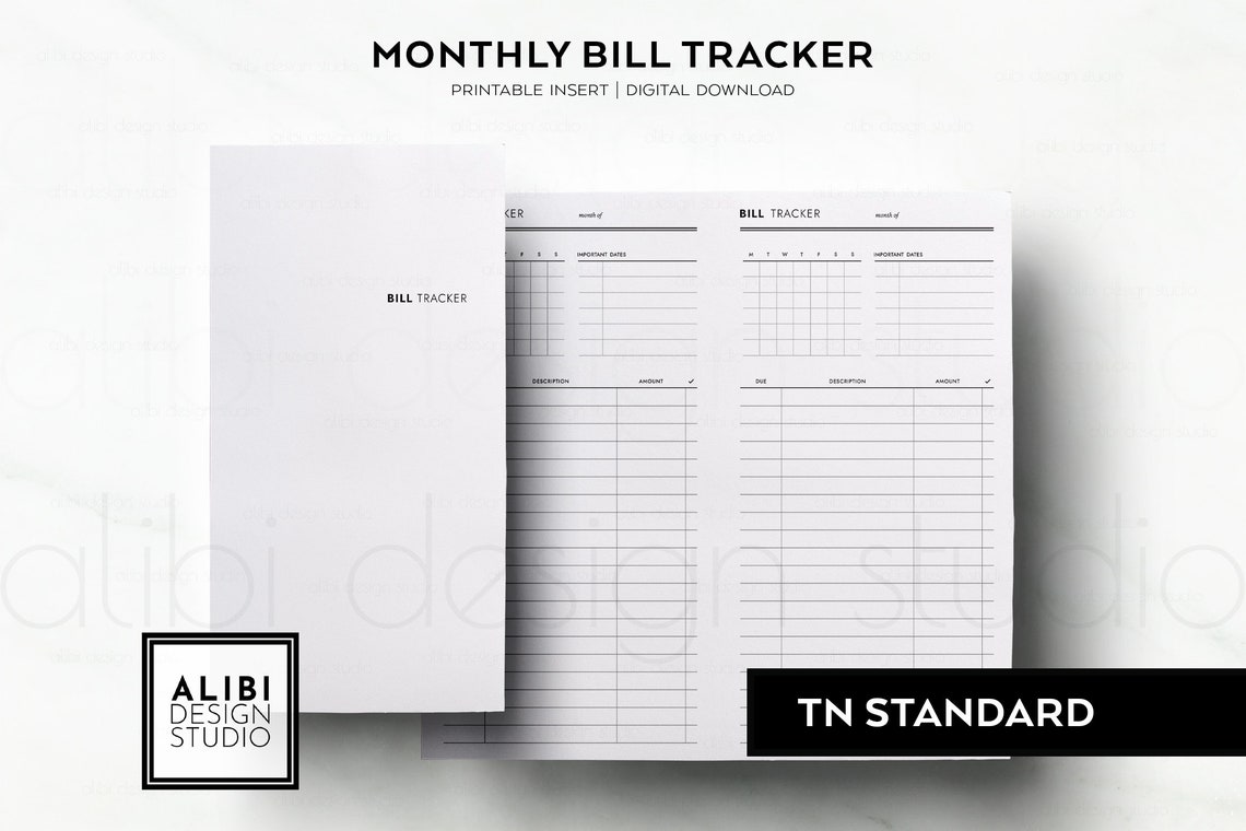 Standard TN Bill Tracker Monthly Financial Overview Budget | Etsy