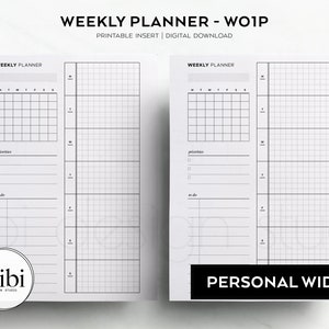 Personal WIDE Weekly Planner Week on 1 Page Monthly Calendar Week at a ...