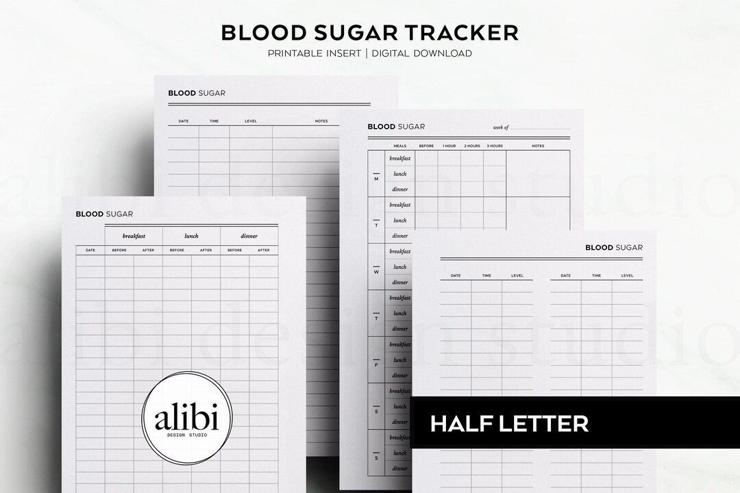Half Letter Printable Blood Sugar Tracker Diabetes Log PCOS Management ...