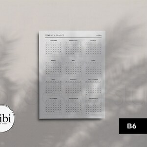 B6 Rings 2024 Year at A Glance Dashboard 2024 Calendar B6 Printable Planner Inserts MONDAY Start ...