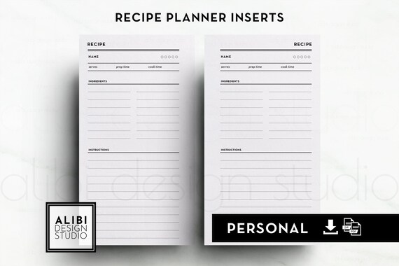 Personal Recipe Planner Inserts Recipe Journal Recipe Book - Etsy