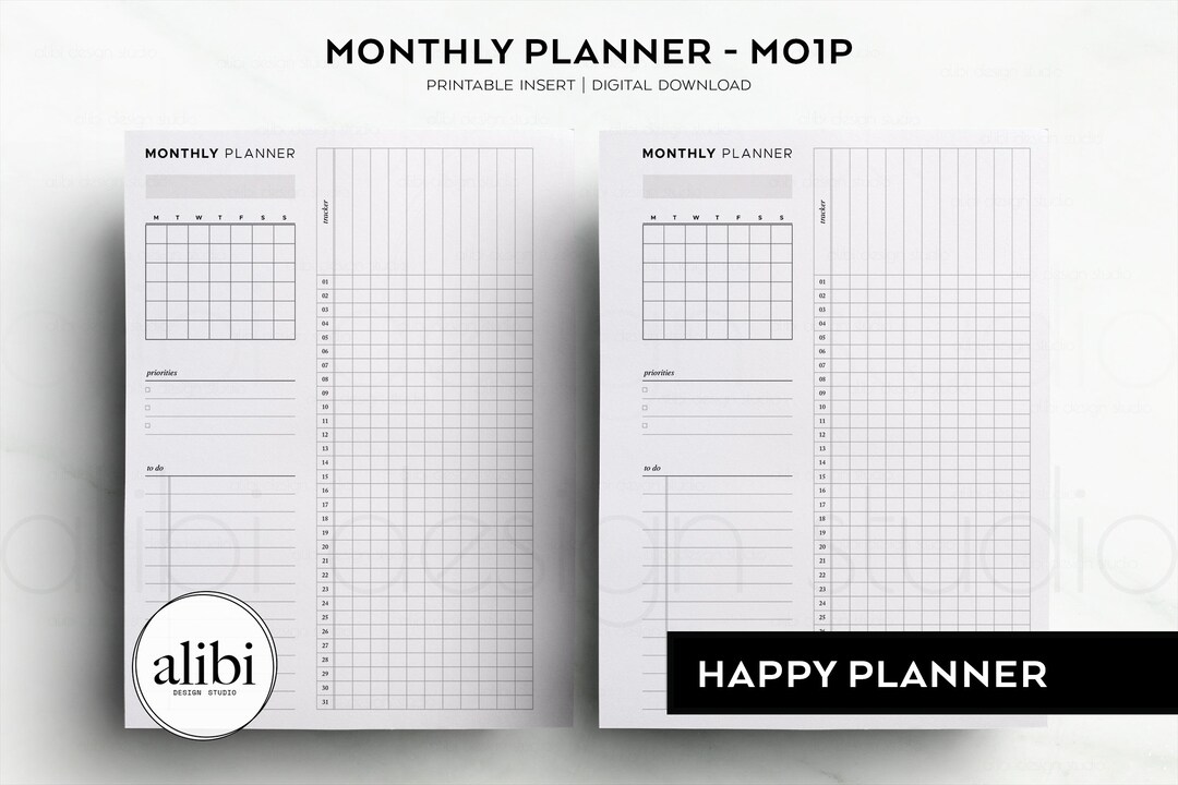 Happy Planner Month at a Glance Habit Tracker Monthly Planner Mo1p ...