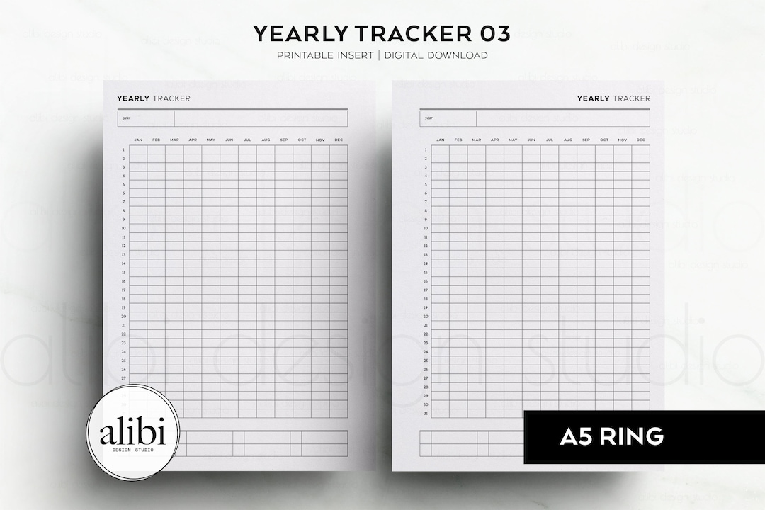 A5 Year Tracker Habit Tracker Yearly Overview Mood Tracker Period ...