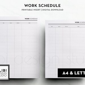 A4 US Letter Work Schedule Time Sheet Log Work Shift Tracker Time ...
