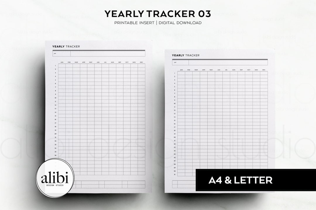 A4 and US Letter Size Year Tracker Habit Tracker Yearly Overview Mood ...
