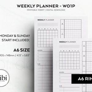 A6 Weekly Planner Week on 1 Page Monthly Calendar Week at a Glance ...
