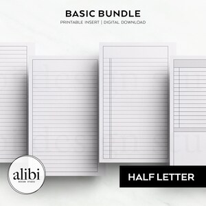Half Letter Basic Printable Planner Inserts Bundle - Grid Paper Dot ...