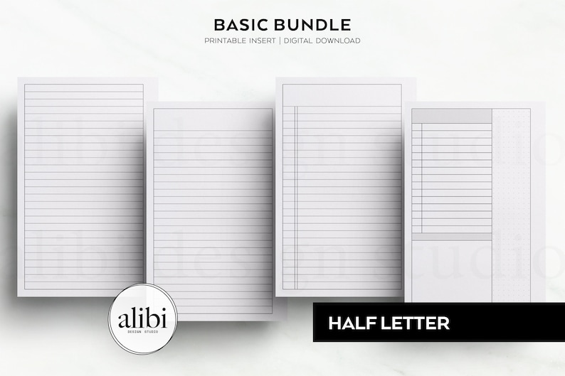 Half Letter Basic Printable Planner Inserts Bundle - Grid Paper Dot ...