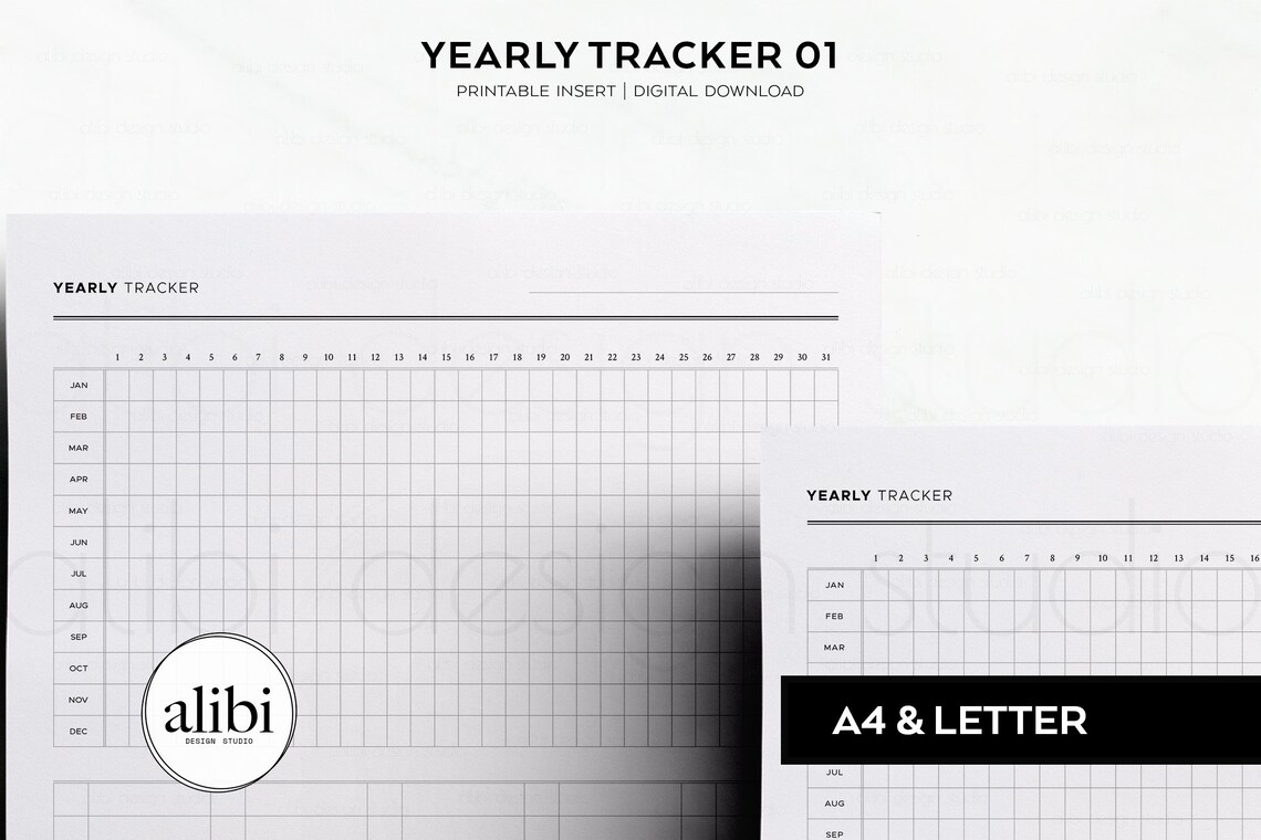 A4 US Letter Habit Tracker Year Tracker Yearly Overview Mood Tracker ...