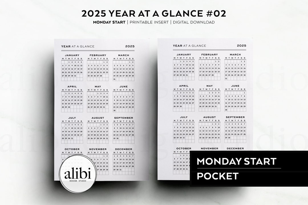 Pocket 2025 Year at a Glance Planner Dashboard Printable Calendar ...