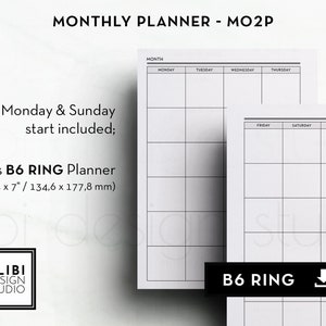 B6 Monthly Planner Undated Calendar Month on Two Pages B6 Printable ...