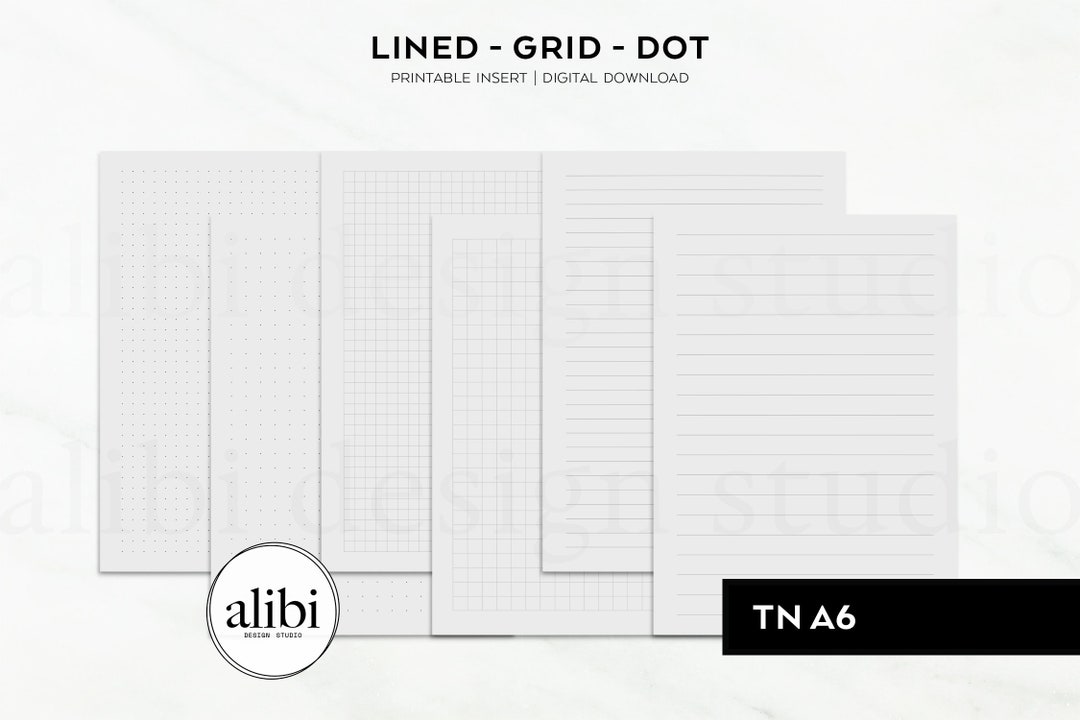 A6 TN Grid Paper Dot Grid Lined Paper Printables Travelers Notebook ...