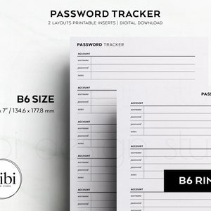 B6 Rings Password Tracker Password Manager Emergency Planner Password Reminder B6 Printable ...