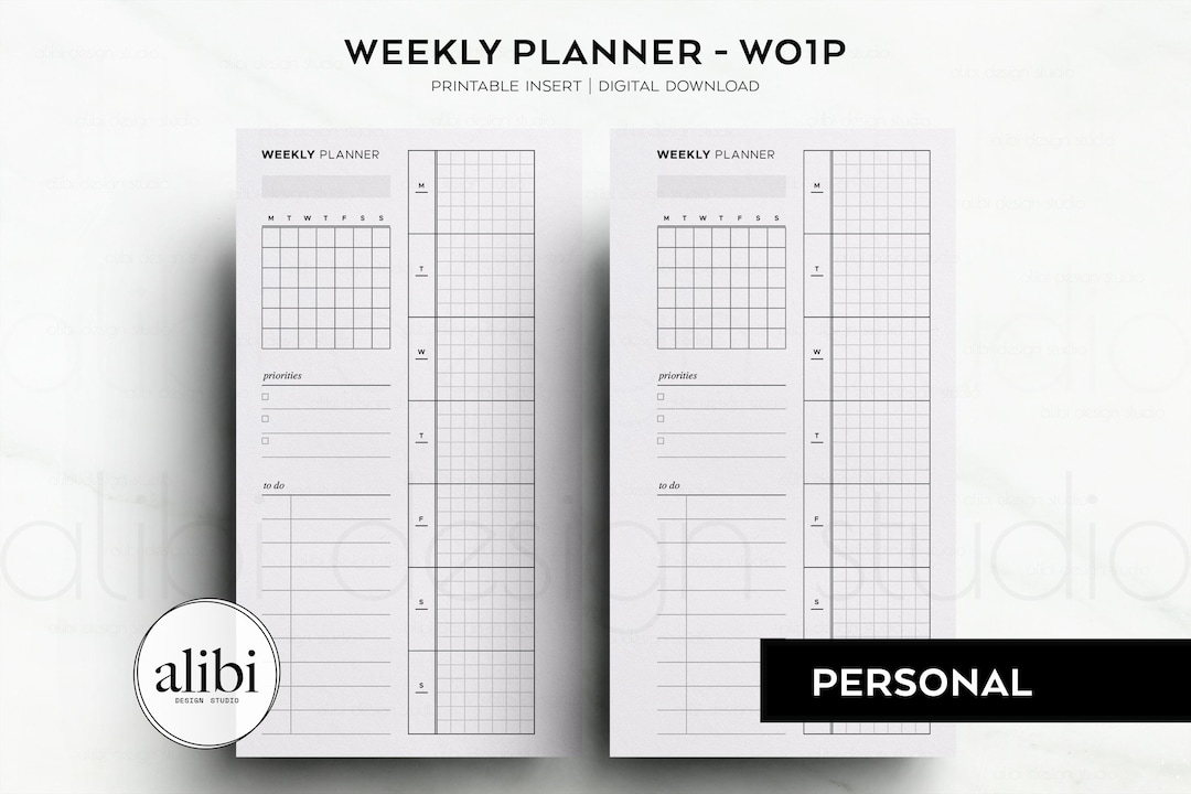 Personal Weekly Planner Week on 1 Page Monthly Calendar Week at a ...