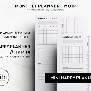 HP MINI Month at a Glance Habit Tracker Monthly Planner Mo1p Month on ...