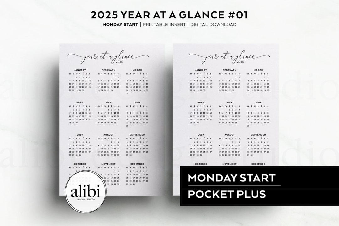 Pocket Plus 2025 Year at a Glance Planner Dashboard Printable Calendar ...