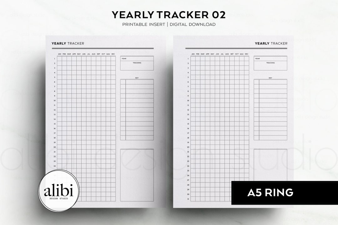 A5 Year Tracker Habit Tracker Yearly Overview Mood Tracker Period ...