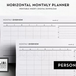 Personal, Horizontal Monthly Planner, Month at a Glance, Personal ...