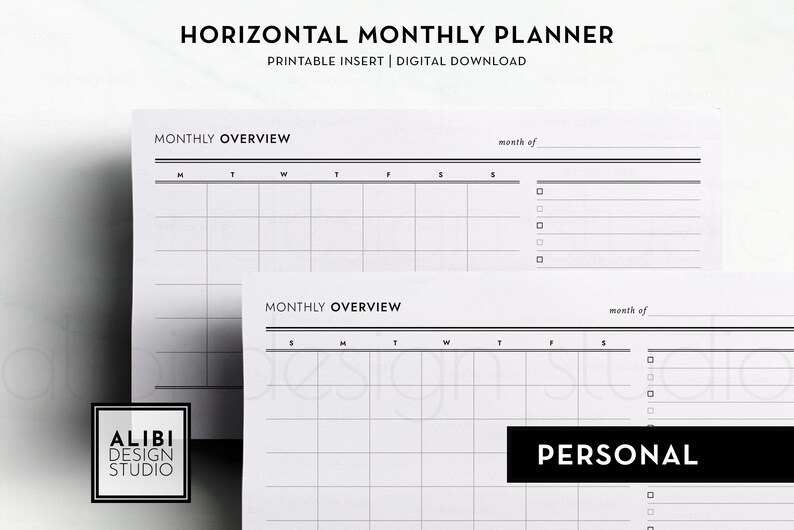 Personal Horizontal Monthly Planner Month at a Glance | Etsy