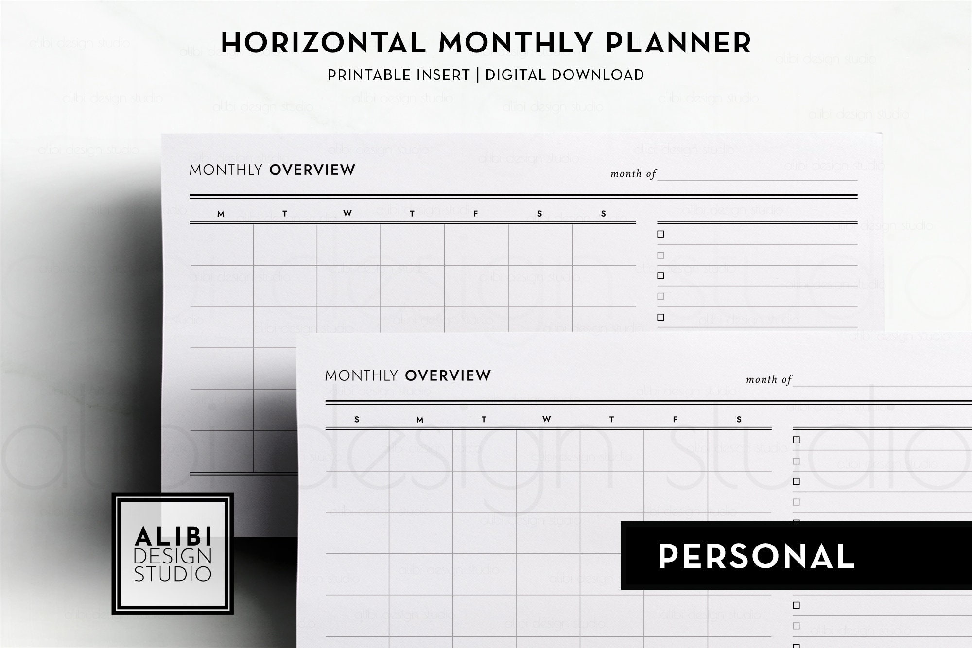 Personal Horizontal Monthly Planner Month at a Glance | Etsy