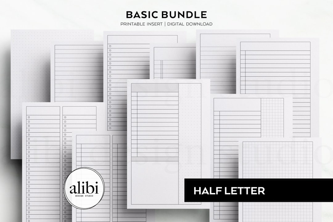 Half Letter Basic Printable Planner Inserts Bundle - Grid Paper Dot ...